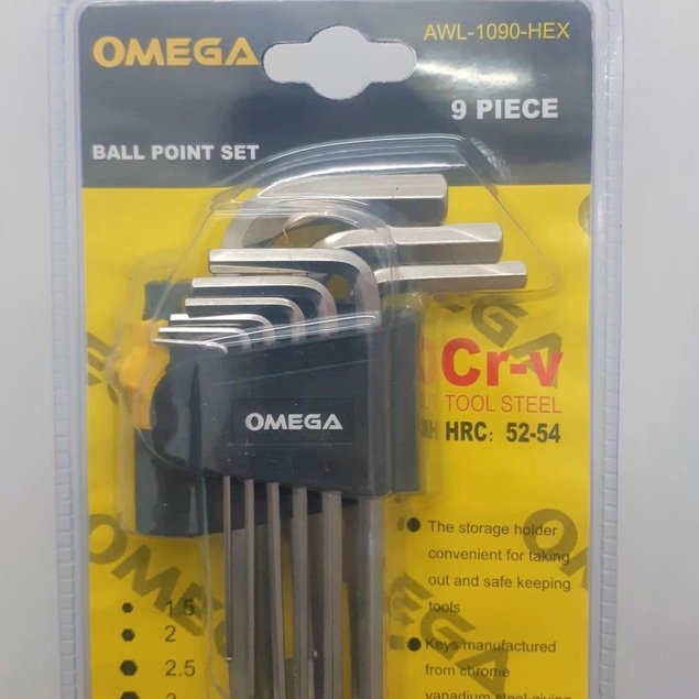 OMEGA 9pcs Ball Point Set CR-V Tool Steel, AWL-1090-HEX